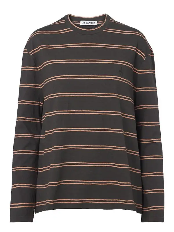 JIL SANDER Striped Cotton T-shirt - Grey