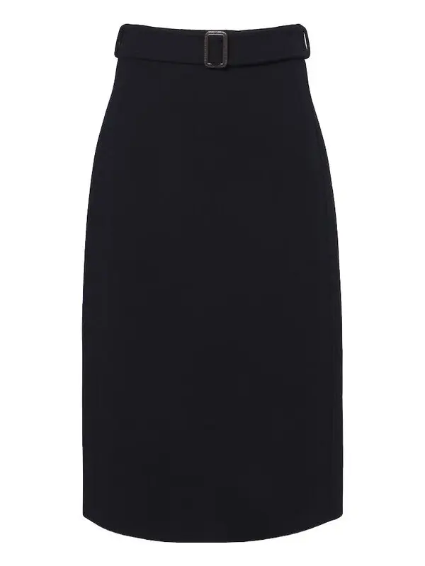 Max Mara Belted Virgin Wool Midi Skirt - Blue