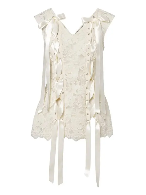 Simone Rocha Lace Top With Bow Detail - Beige