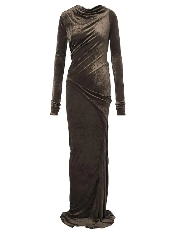 Rick Owens Draped Open-back Velvet Gown - Brown