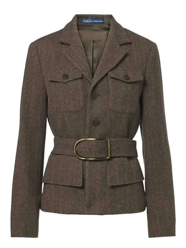 Polo Ralph Lauren Belted Herringbone Wool-blend Tweed Jacket - Brown