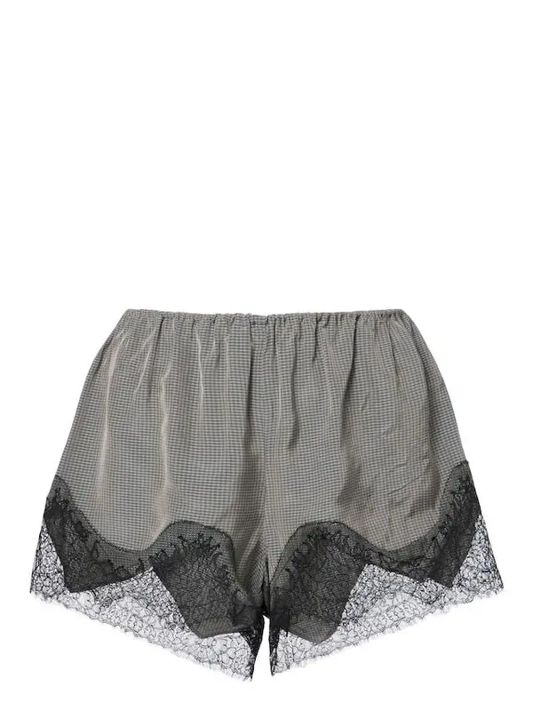 THE FRANKIE SHOP Dalia Checked Lace-trimmed Satin Shorts - Grey
