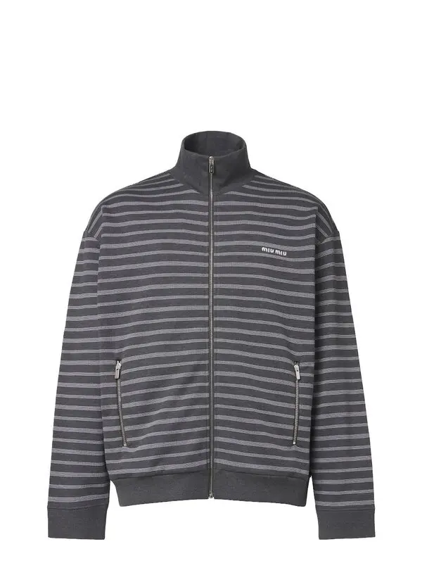 Miu Miu Striped Oversized Cotton Fleece Sweatshirt - Grey