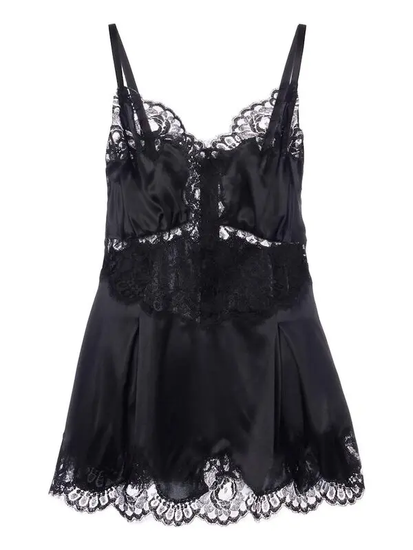 Dolce & Gabbana Lace-trimmed Silk And Cotton-blend Camisole - Black