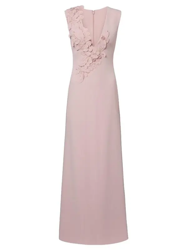 Costarellos Jevi Embellished Floral Appliqué Crepe Gown - Pink