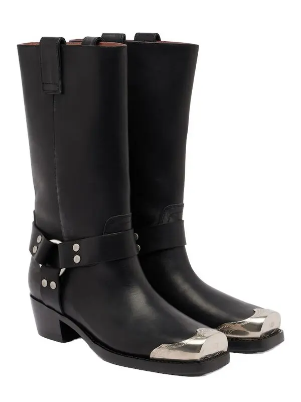 Paris Texas Roxy Embellished Leather Biker Boots - Black