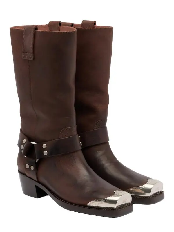 Paris Texas Roxy Embellished Leather Biker Boots - Brown