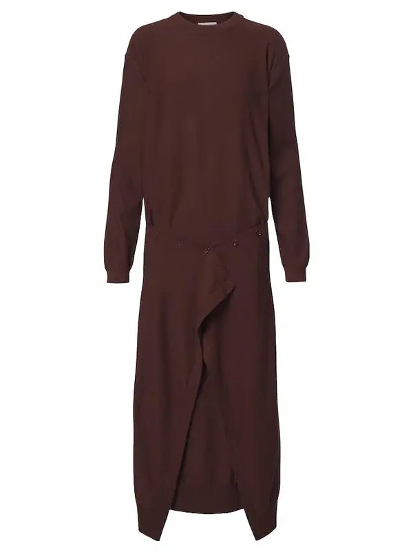 LEMAIRE Deconstructed Wool-blend Midi Dress - Brown