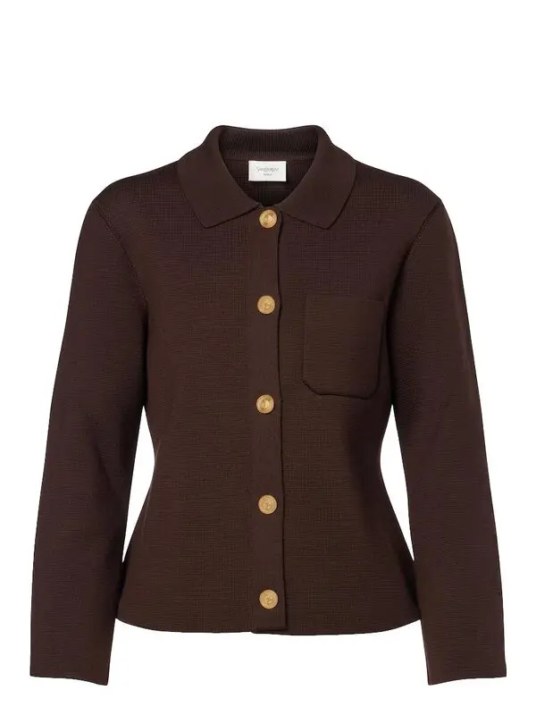 Saint Laurent Knitted Wool Cardigan - Brown