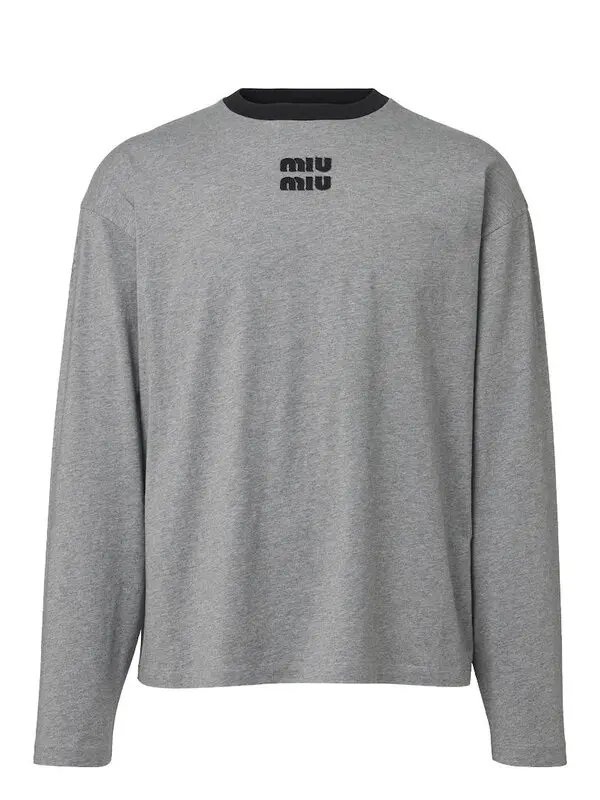Miu Miu Embroidered Logo Cotton Jersey T-shirt - Grey