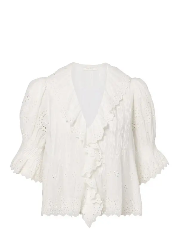 DÔEN Henri Broderie Anglaise Cotton Top - White