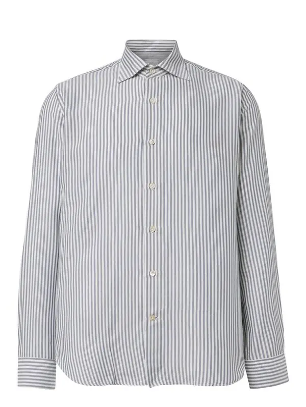Eleventy Striped Twill Shirt - Blue