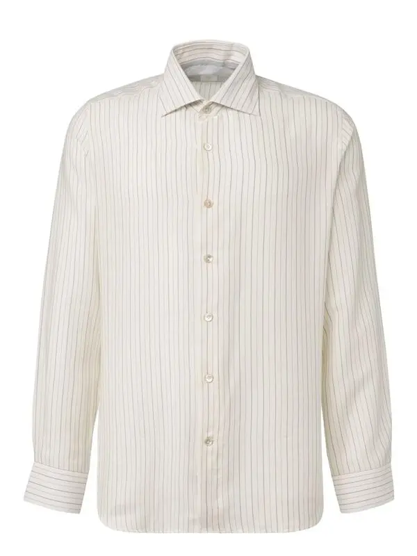 Eleventy Striped Twill Shirt - White