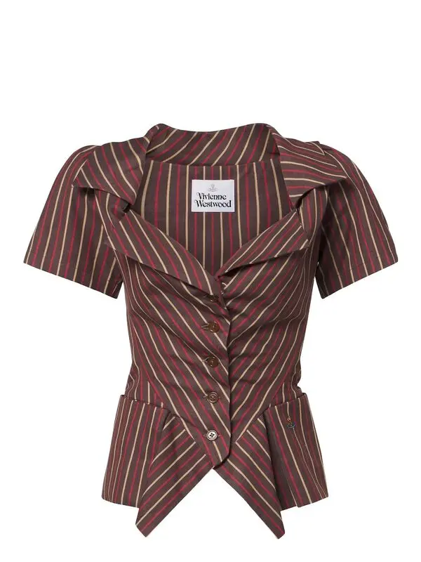 VIVIENNE WESTWOOD Monday Striped Peplum Cotton Top - Brown