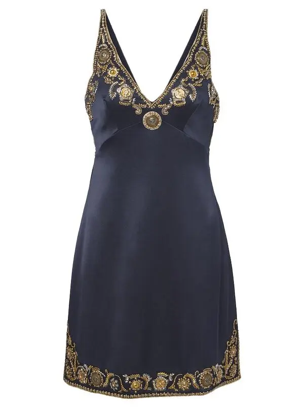 Versace Medusa Embellished Silk Cady Satin Minidress - Blue