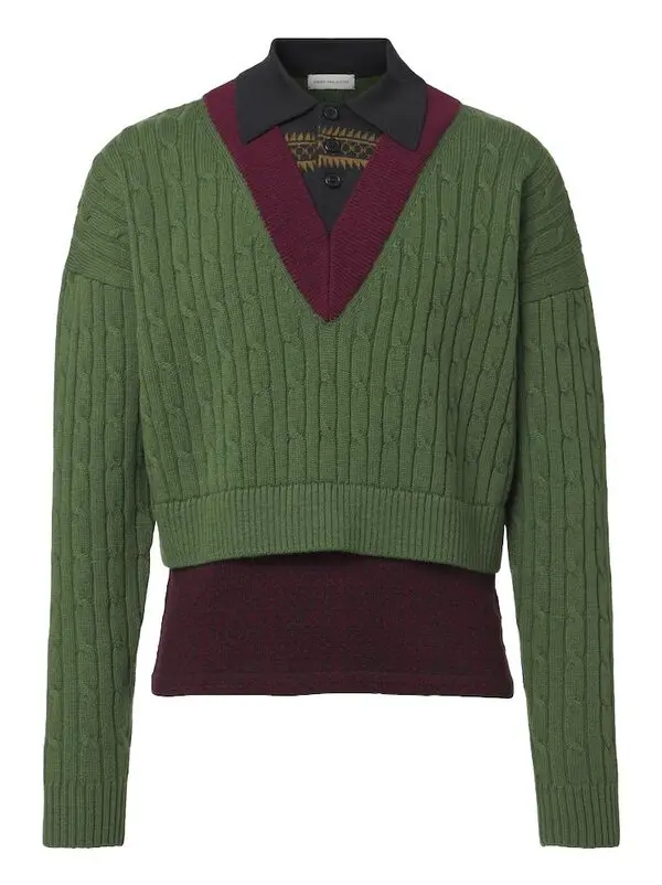 Dries Van Noten Layered Wool And Cotton Polo Sweater - Multicoloured