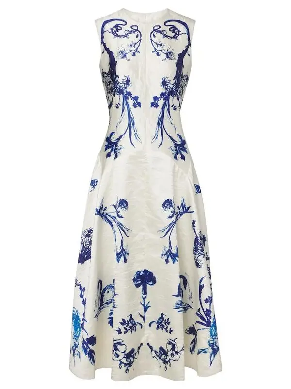 Erdem Floral Twill Midi Dress - Beige
