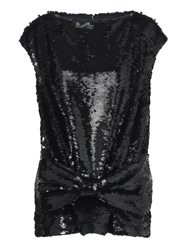 Simone Rocha Bow-detail Sequined Peplum Top - Black
