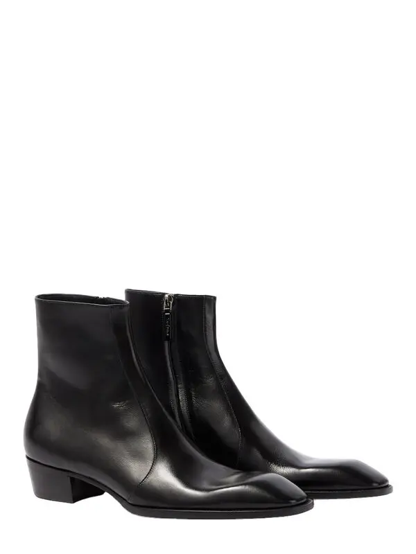 Saint Laurent Aurelien Leather Ankle Boots - Black