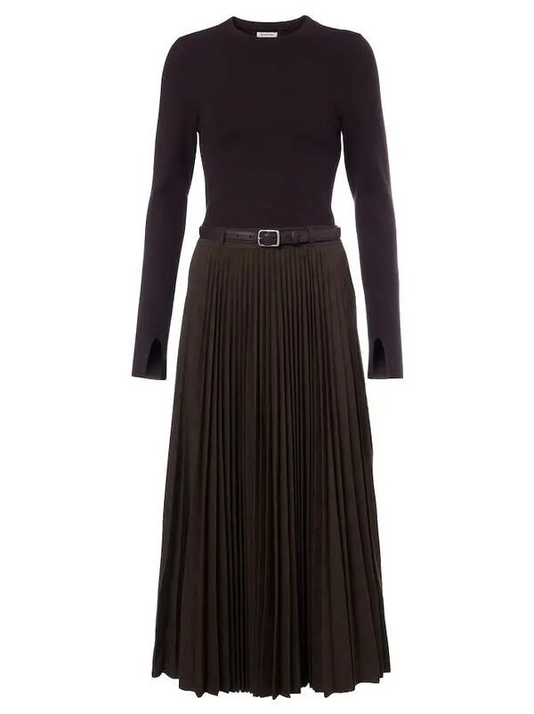 Simkhai Abilene Checked Ribbed-knit Pleated Midi Dress - Brown