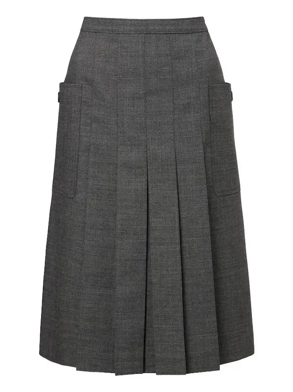 Prada Pleated Virgin Wool Midi Skirt - Grey