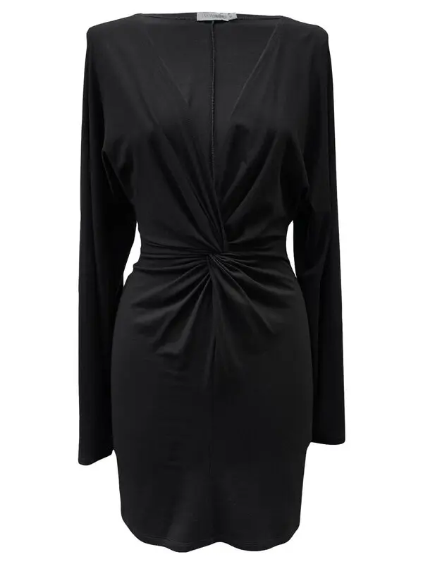 IMAATU Eclipse Knot Front V-neck Sculpting Viscose Mini Dress - Black