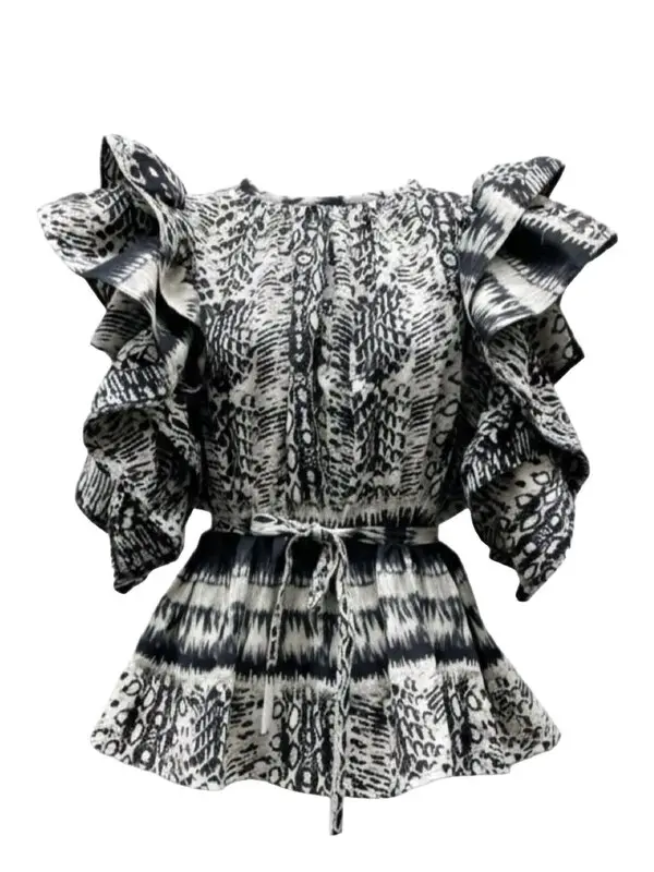 IMAATU Butterfly Blouse - Blue/black/white