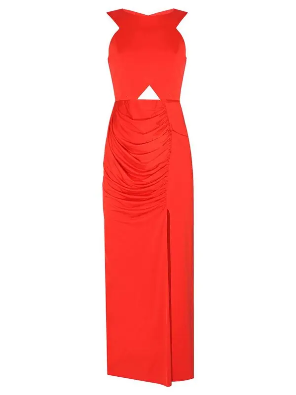 MIRIMALIST Halterneck Ruched Maxi Dress - Red
