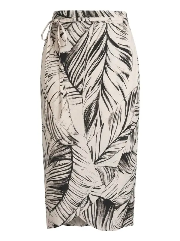 IMAATU Viscose Tropical Print Wrap Midi Skirt - Black