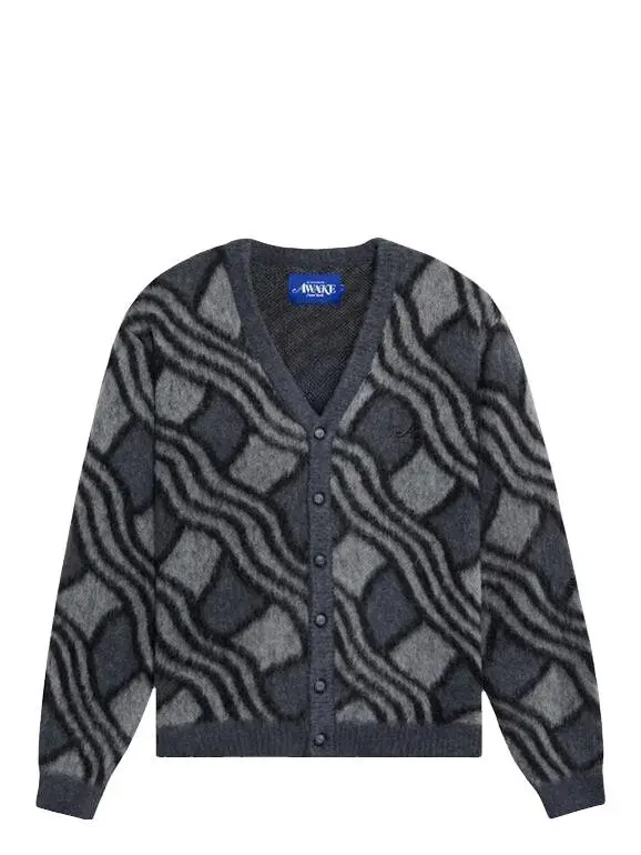 AWAKE Wavy Jacquard Mohair Cardigan - Charcoal