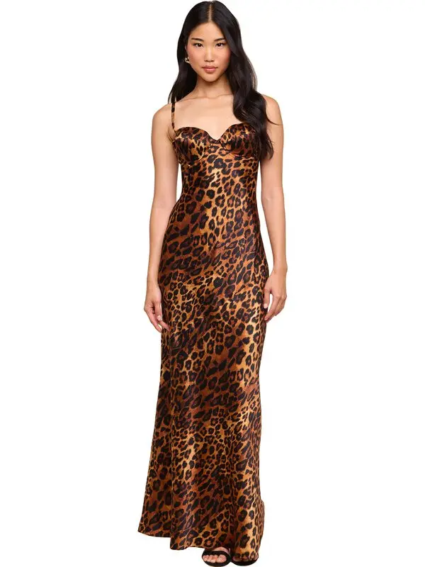 L'Agence Sayla Silk Gown - Tan Multi Javan Leopard
