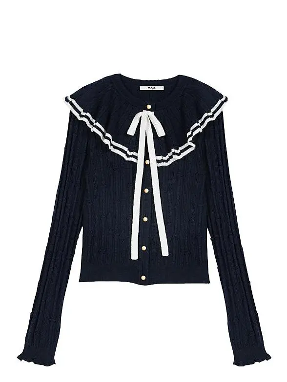 Maje Layered-cape Contrast-trim Knitted Cardigan - Navy