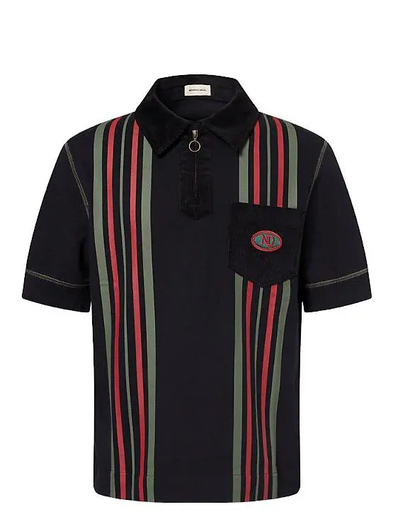 NICHOLAS DALEY Contrast-stripe Corduroy-trim Cotton Polo Shirt - Black