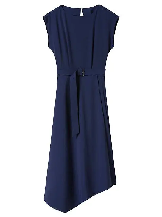 Whistles Asymmetric Pleat-detail Stretch-woven Midi Dress - Navy