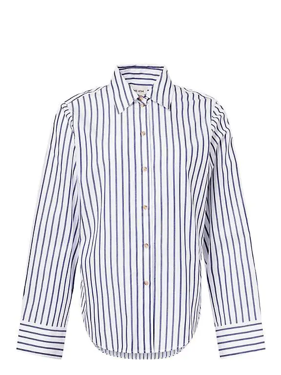 ME+EM Forever Striped Cotton Shirt - Soft White/navy