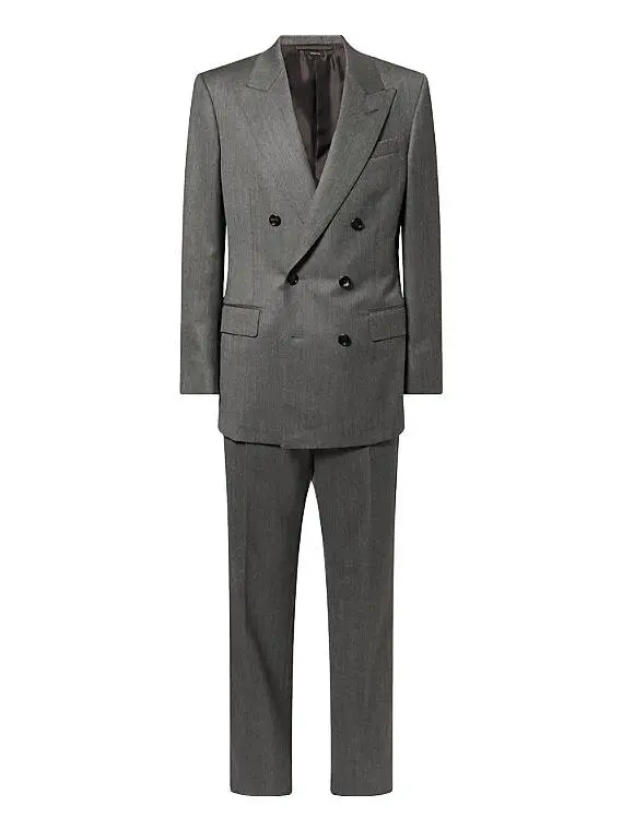 TOM FORD Double-breasted Peak-lapel Wool Suit - Grey