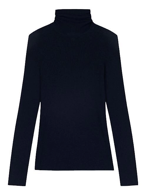 Maje High-neck Slim-fit Wool And Silk Jumper - Navy