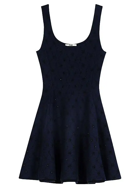 Maje Sequin-embellished Jacquard Woven Mini Dress - Navy