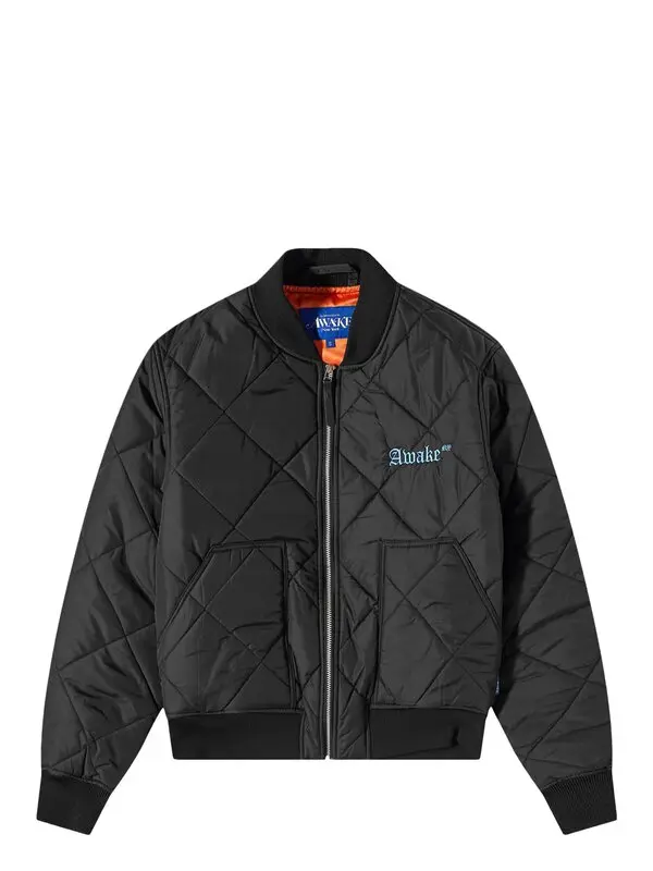 AWAKE NY Quilted Patch Bomber Jacket - Black