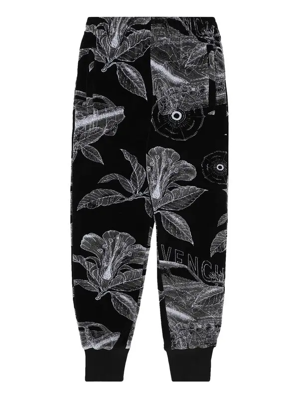 Givenchy Velvet Plant Print Trackpants /white - Black