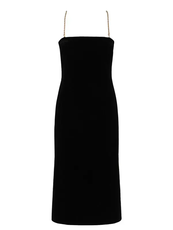 FERRAGAMO Midi Tube Dress With Twisted Chain Straps - Black