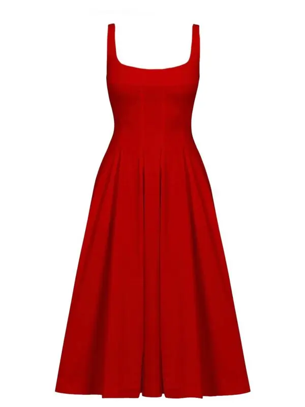 AVENUE 8 Cotton Poplin Midi Dress - Red