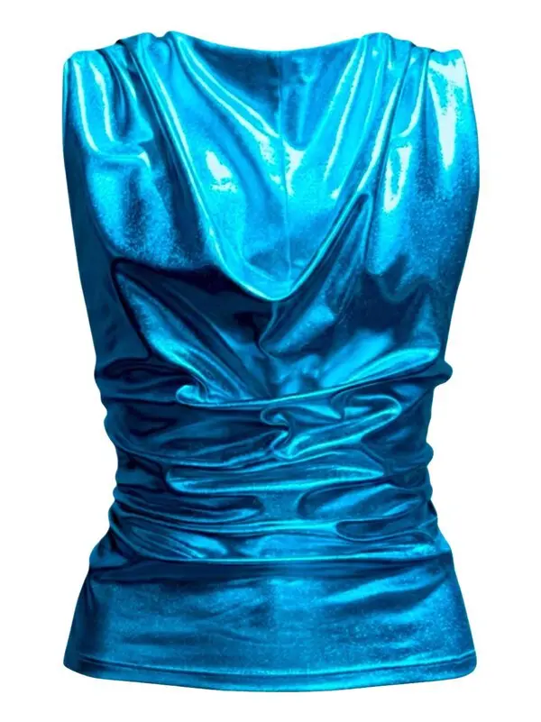 IMAATU Metallic Sculpting Elastic Faux Leather Waterfall Top - Blue