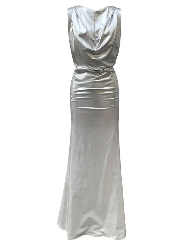 IMAATU Metallic Faux Leather Sculpting Maxi Dress - Silver