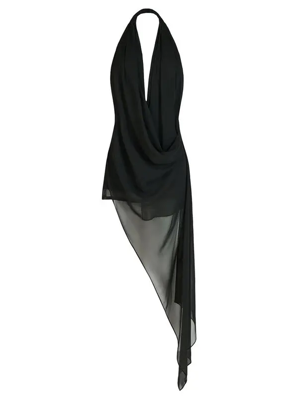 AVENUE 8 Chiffon Mini Draped Dress - Black