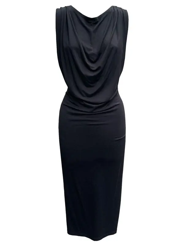 IMAATU Oshun Dress Sculpting Elastic Viscose Waterfall Drape Midi - Black