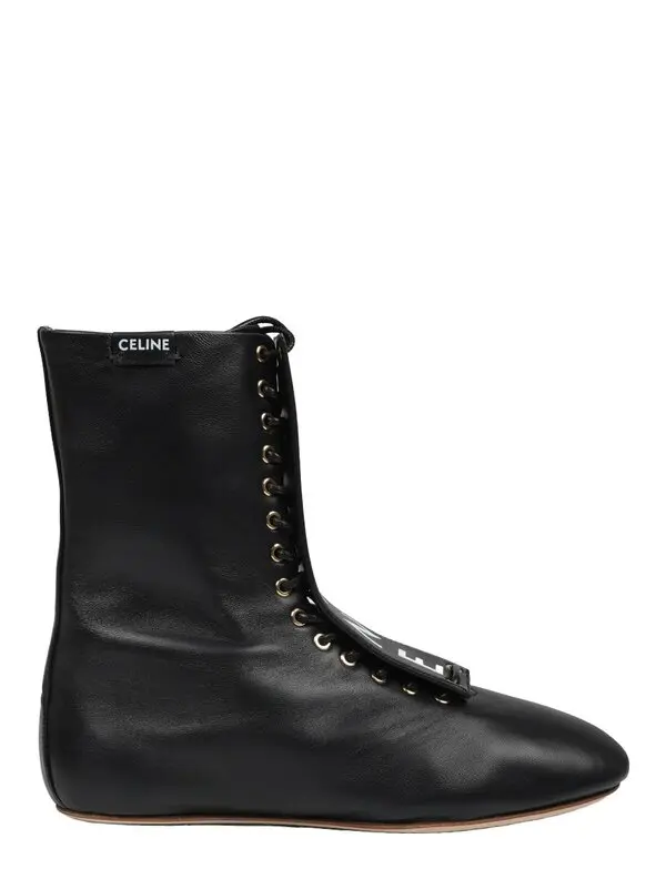Celine Logo-embossed Lambskin Ankle Boots - Black