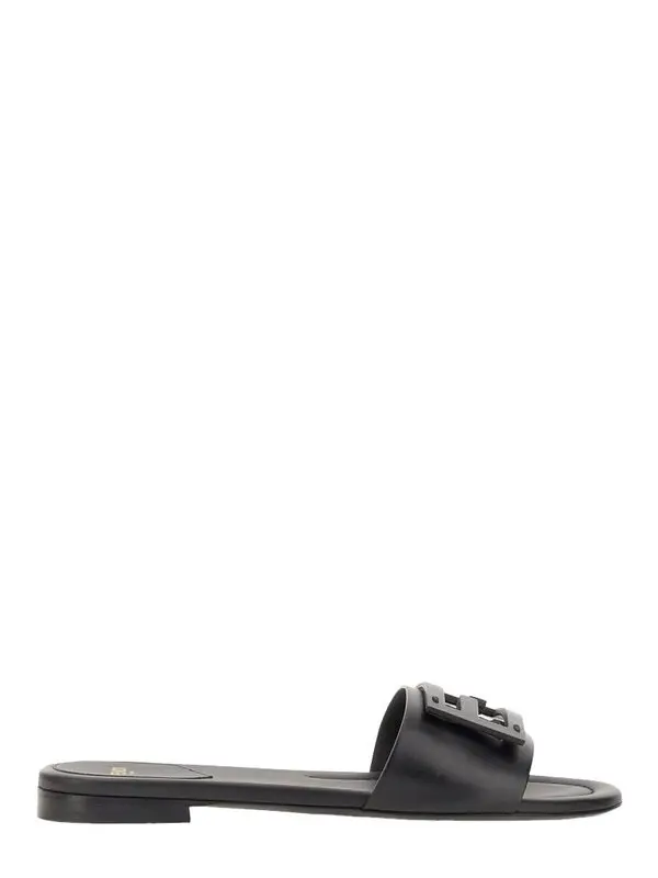 Fendi Leather Slide Sandals - Black