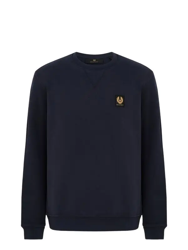 Belstaff 100% Cotton Long Sleeve Loopback T-shirt Sweatshirt With Crew Neck And V-stitch Collar - Blu