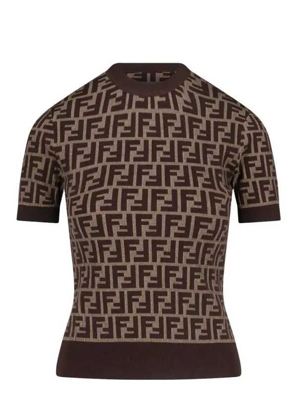 Fendi Stretch Cotton Short Sleeve Sweater - Brown